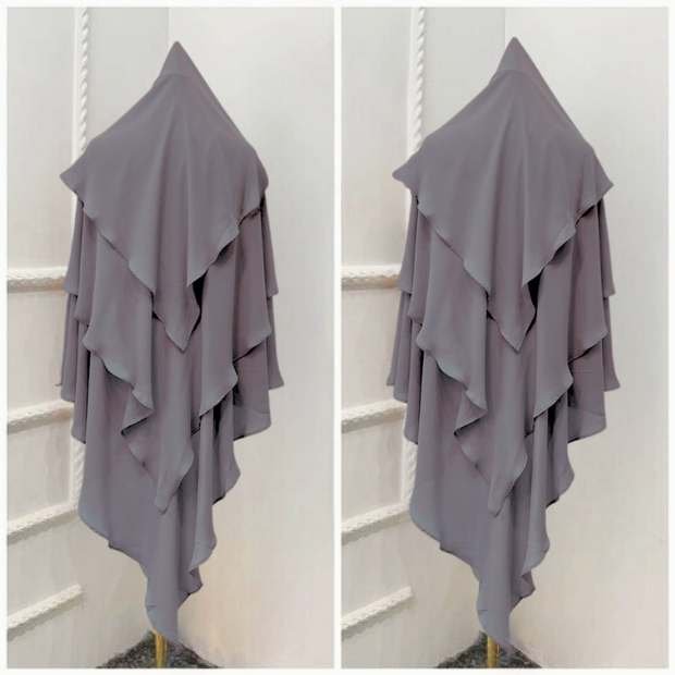 Three Layer Khimar with Niqab – Frost Gray - Brings beauty & grace.