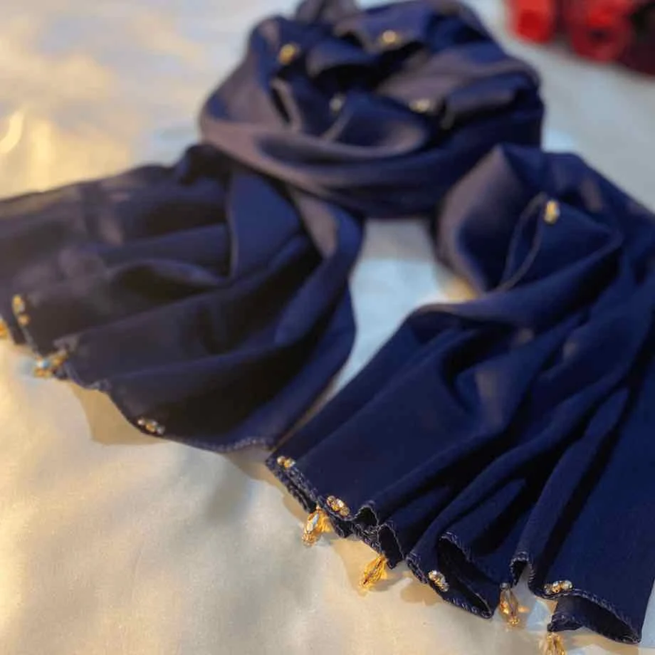 Enchante Embellished Hijab - Radiant Navy Blue - Timeless Beauty.